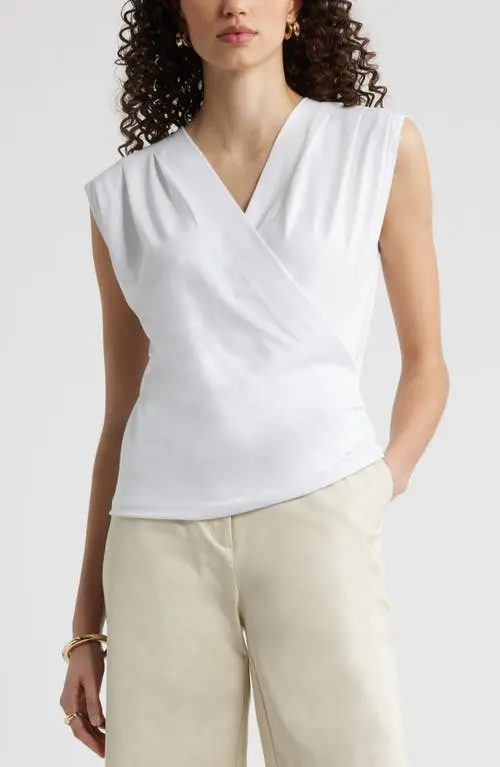 Nordstrom Pleated Faux Wrap Cap Sleeve Top - White