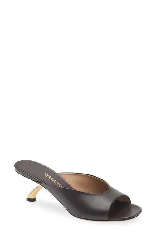 FERRAGAMO Igea S-shaped Kitten Heel Sandal - Brown