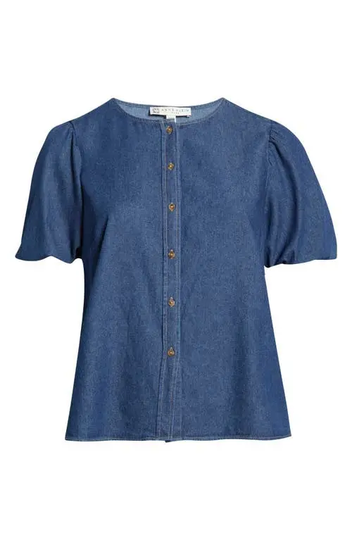 Anne Klein Denim Puff Sleeve Top - Aries Wash