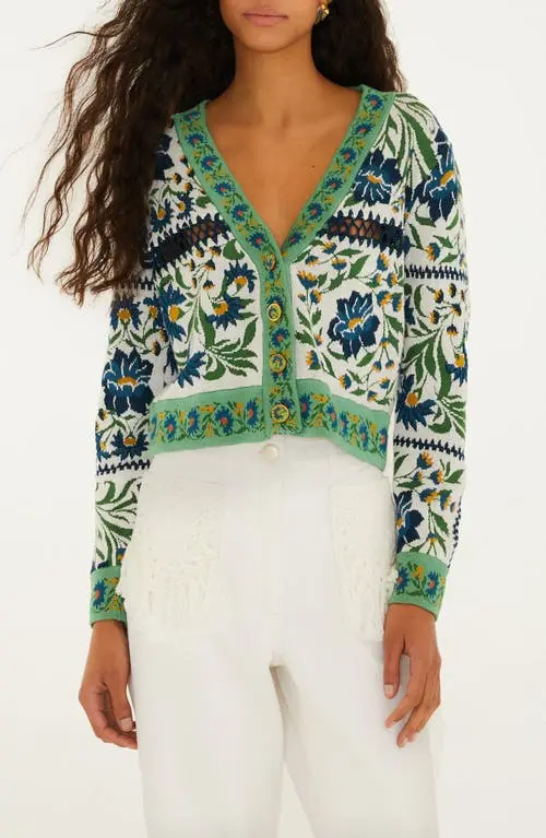 Farm Rio Manoela Knit Crop Cardigan - Manoela Off-white