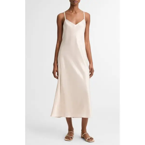 Vince V-neck Cotton & Modal Satin Slipdress - Champagne