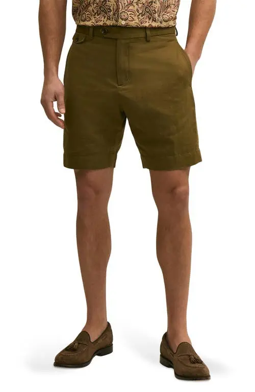 Brooks Brothers Flat-front Linen & Cotton Shorts - Dark Olive