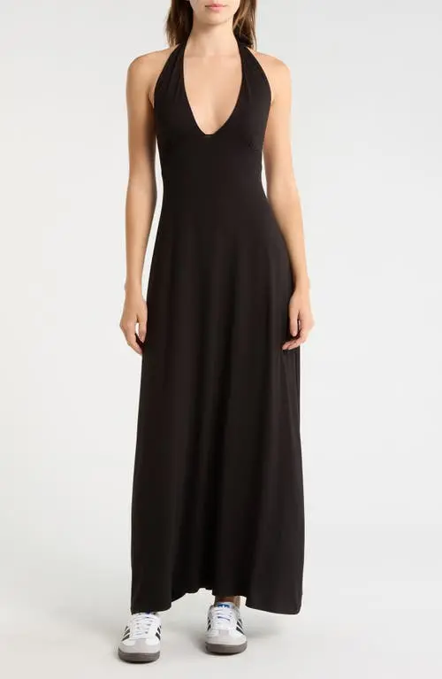 PACSUN Alexa Plunge Halter Neck Midi Dress - Black