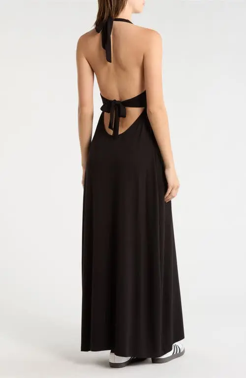 PACSUN Alexa Plunge Halter Neck Midi Dress - Black