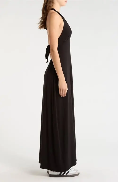 PACSUN Alexa Plunge Halter Neck Midi Dress - Black