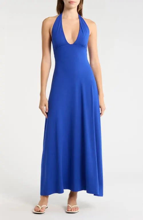PACSUN Alexa Plunge Halter Neck Midi Dress - Blue