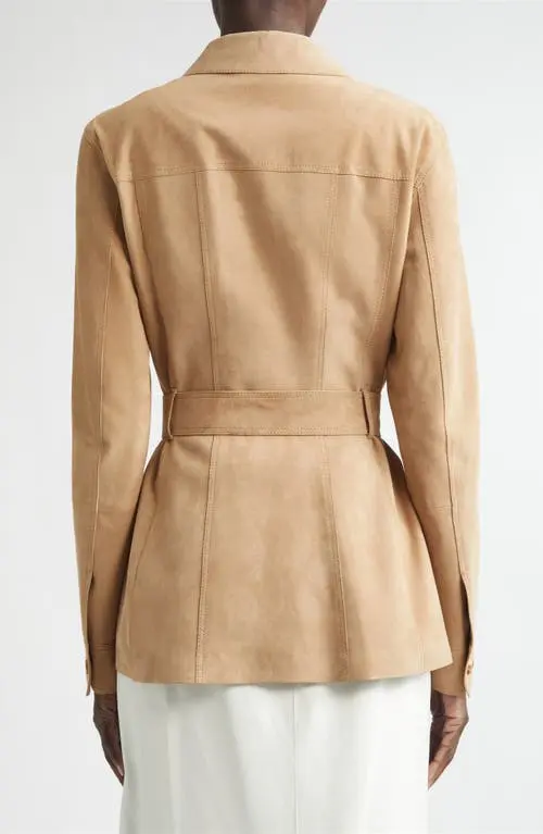 Lafayette 148 New York Belted Nubuck Leather Shirt Jacket - Oat