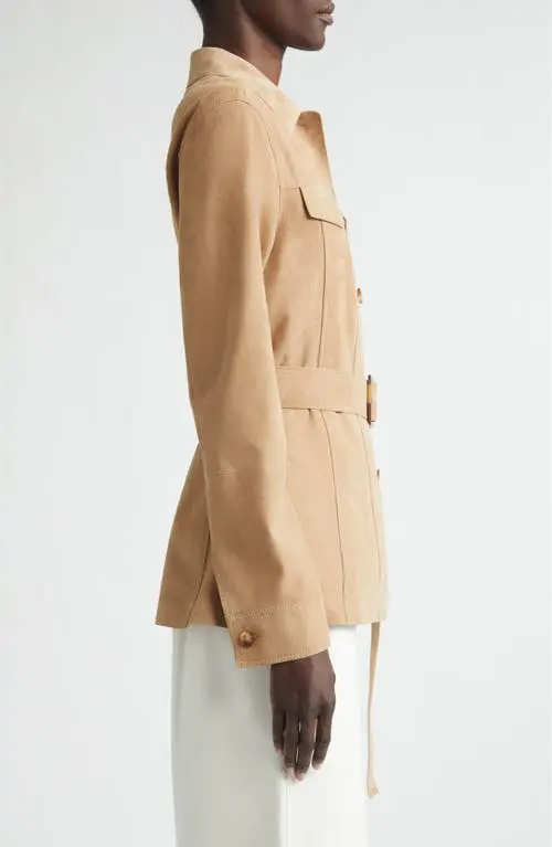 Lafayette 148 New York Belted Nubuck Leather Shirt Jacket - Oat