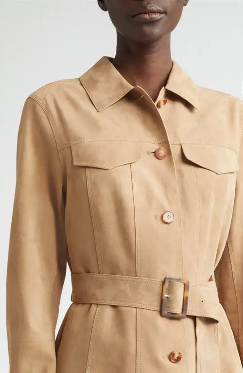 Lafayette 148 New York Belted Nubuck Leather Shirt Jacket - Oat