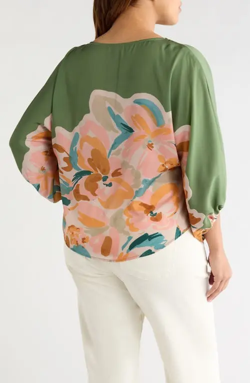 Wit & Wisdom Abstract Floral Peasant Sleeve Top