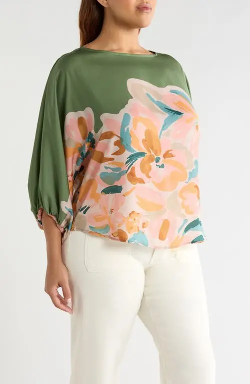 Wit & Wisdom Abstract Floral Peasant Sleeve Top
