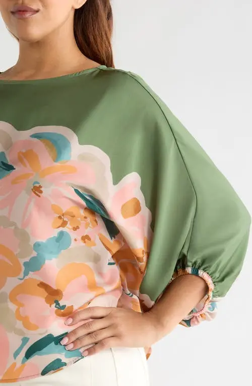Wit & Wisdom Abstract Floral Peasant Sleeve Top