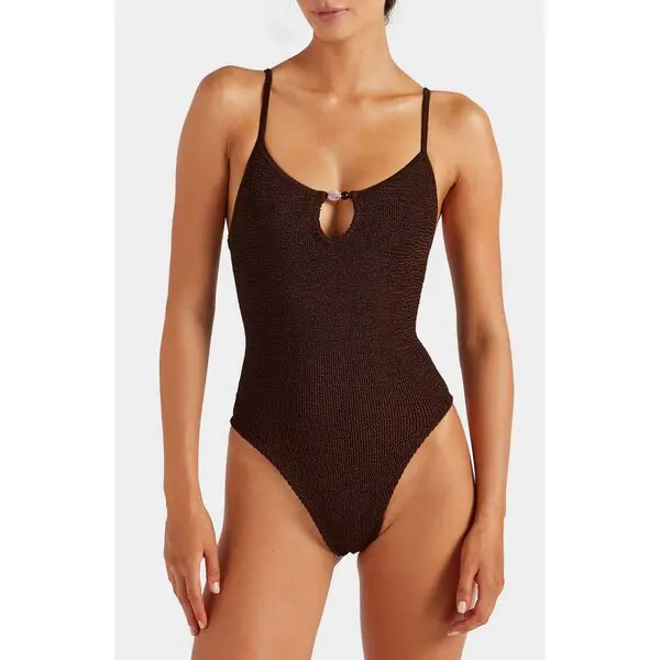 Hunza G Mia Beaded One-piece Swimsuit - Metallic Chocolate