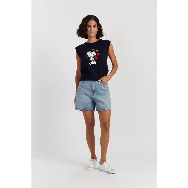Chinti & Parker Cotton Snoopy Cherry Tank - Blue