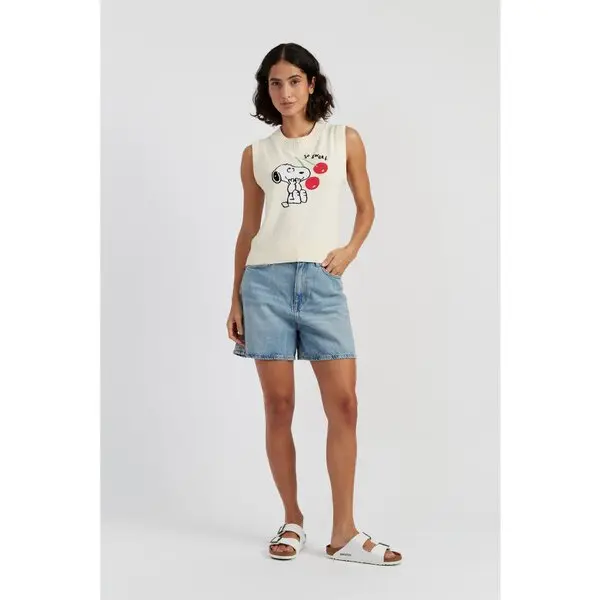 Chinti & Parker Cotton Snoopy Cherry Tank - Cream