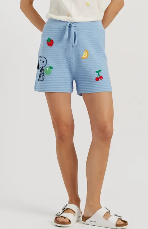 Chinti & Parker Cotton Crochet Snoopy Shorts - Light Blue