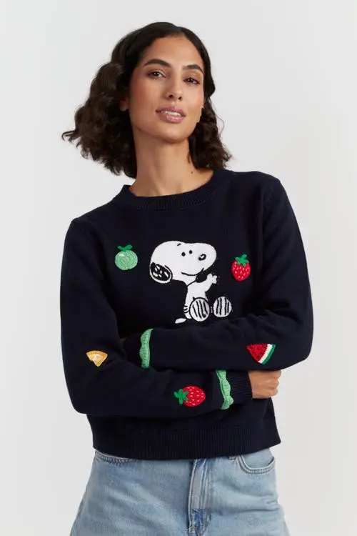 Chinti & Parker Snoopy Intarsia Cotton Sweater - Blue