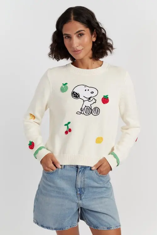 Chinti & Parker Snoopy Intarsia Cotton Sweater - Cream