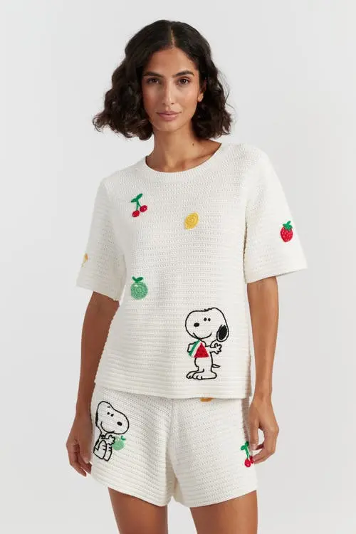 Chinti & Parker Cotton Snoopy Crochet Tee - Cream