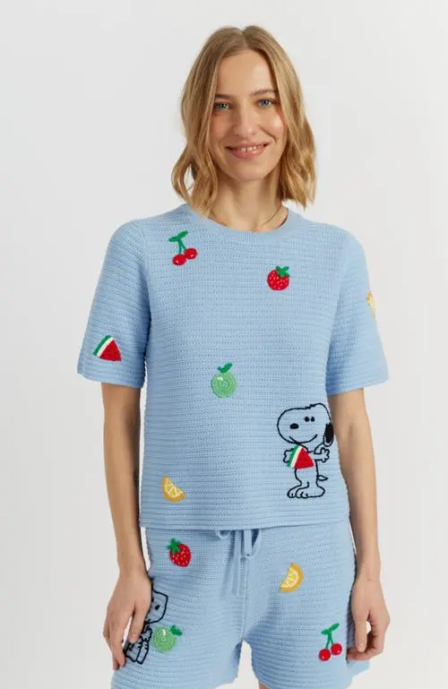 Chinti & Parker Cotton Snoopy Crochet Tee - Light Blue