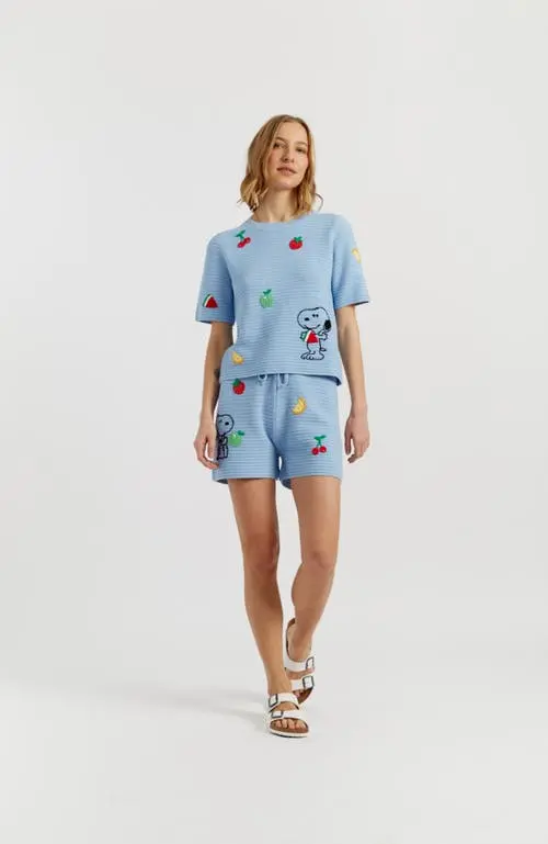 Chinti & Parker Cotton Snoopy Crochet Tee - Light Blue