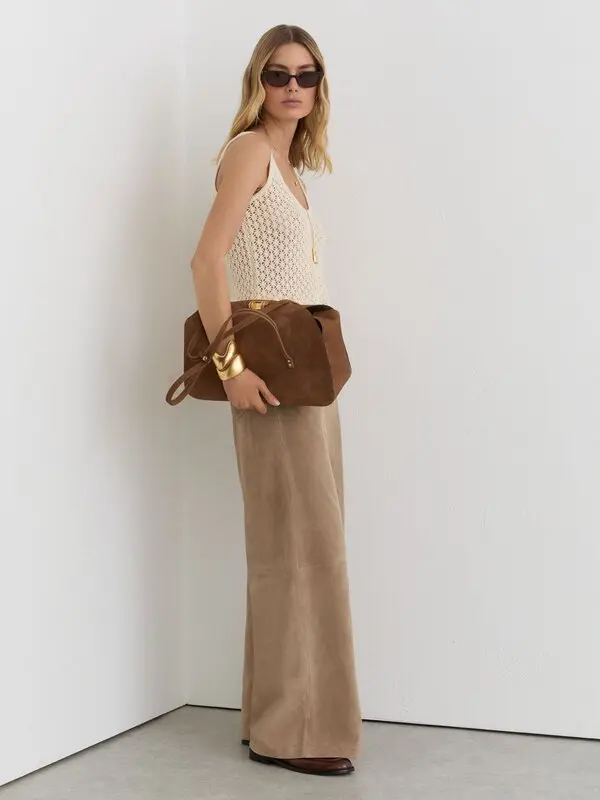 REISS Keria Suede Wide-leg Trousers - Sand