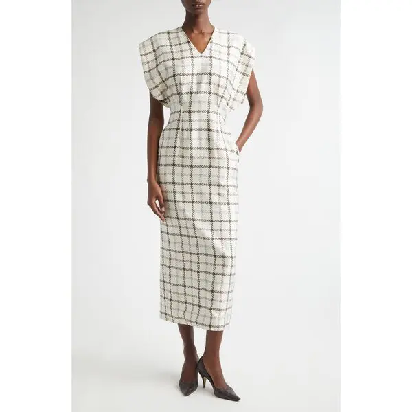 Brandon Maxwell The Keaton Virgin Wool & Silk Midi Dress - Windowpane Plaid