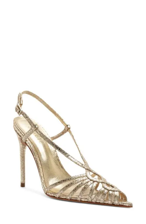 Schutz Seraphine Snakeskin Embossed Slingback Sandal - Platinum