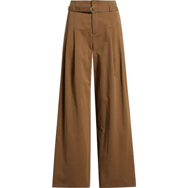 Mango Cubo Patalon Belted Cotton Blend Pants - Khaki Green