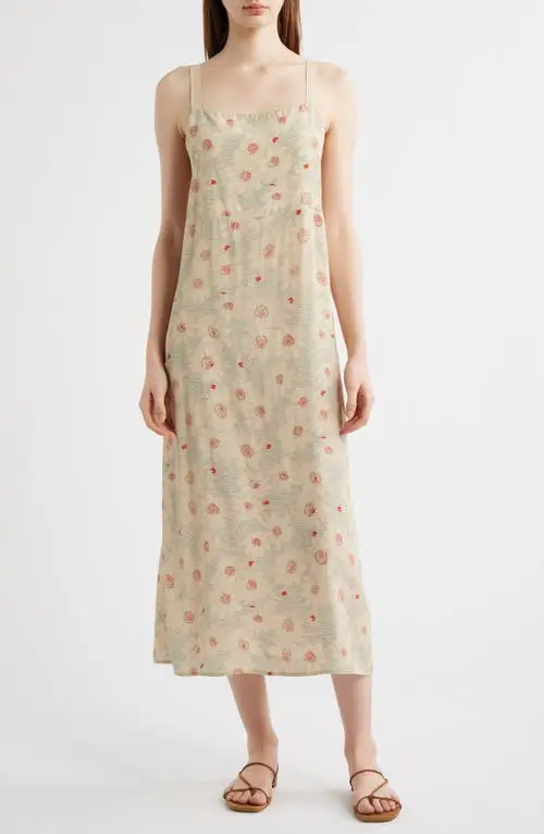 The Great. Sunroom Sleeveless Slipdress - Champagne Scattered Bloom