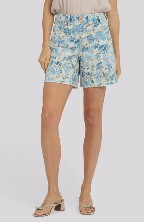 NYDJ Berkyn Frayed Floral High Waist Denim Shorts - Blue Blooms