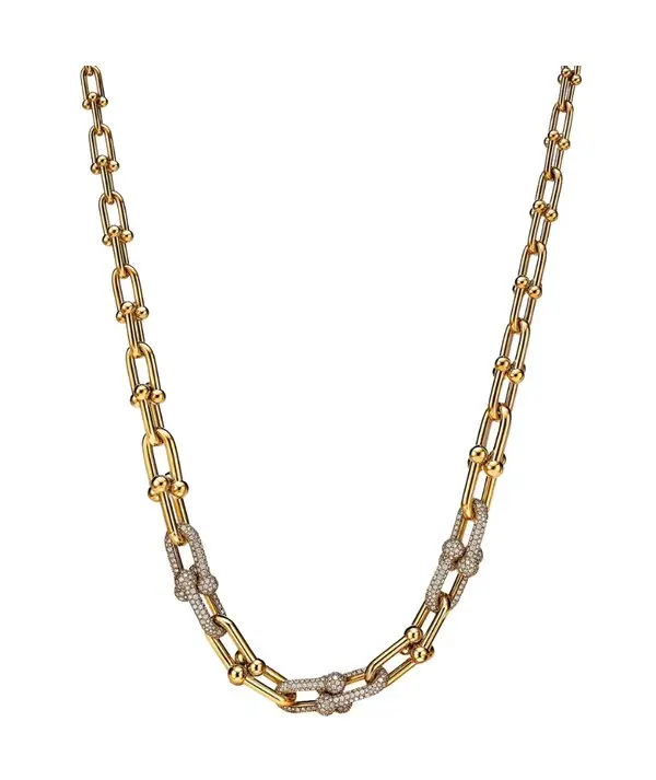 Tiffany & Co. Graduated Link Necklace In Yellow With Pavé Diamonds - Gold