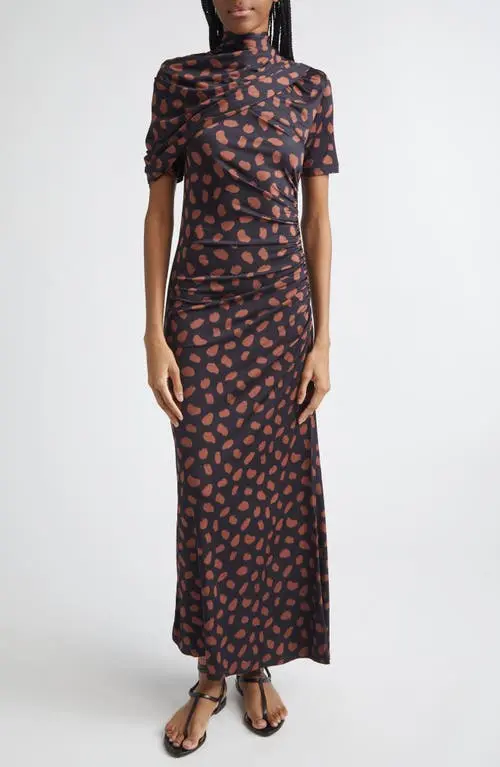 Johanna Ortiz Serene Print Ruched Jersey Safari Dress - Black/coffee