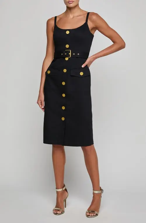 L'Agence Ida Sleeveless Belted Stretch Cotton Dress - Black