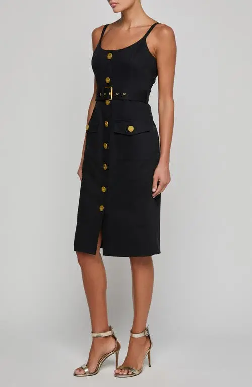 L'Agence Ida Sleeveless Belted Stretch Cotton Dress - Black
