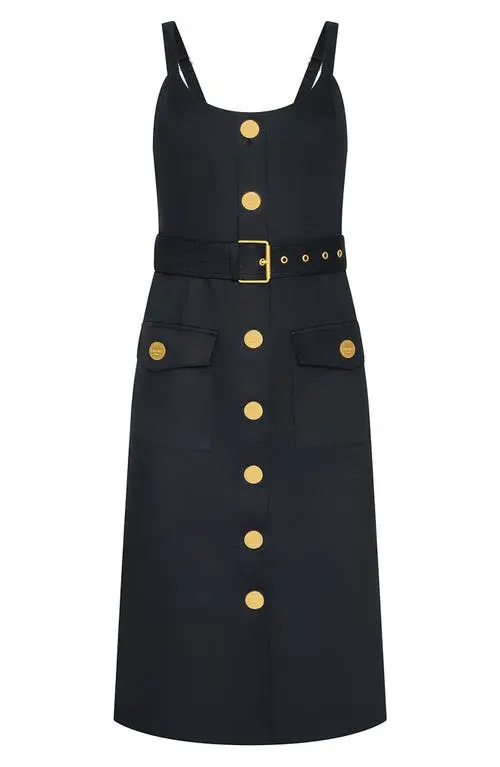 L'Agence Ida Sleeveless Belted Stretch Cotton Dress - Black