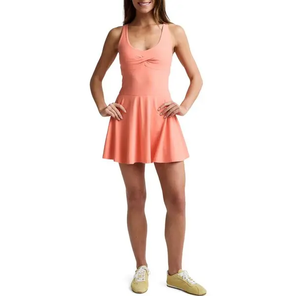 Beyond Yoga Midweight Twist Fit-and-flare Dress - Dreamsicle Heather