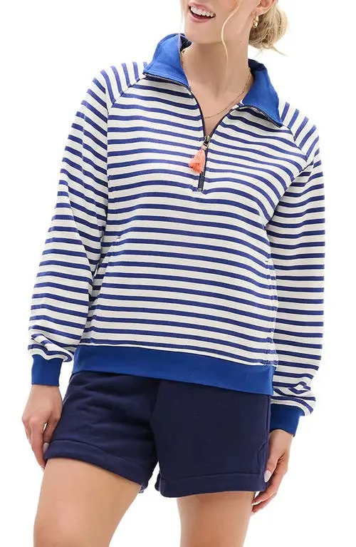 HATLEY Mezarine Stripe Quarter Zip Sweatshirt - Mazarine