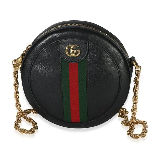 Gucci Grained Calfskin Mini Ophidia Round Bag - Black