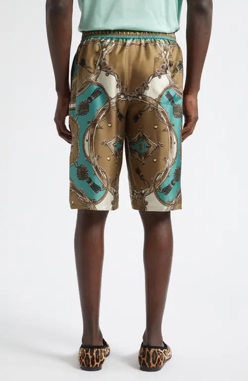 Dolce & Gabbana Cavallo Print Silk Bermuda Shorts - Corde/verdon