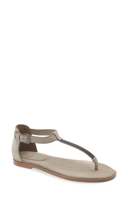 Brunello Cucinelli Monili T-strap Suede Sandal - C5859 Ice