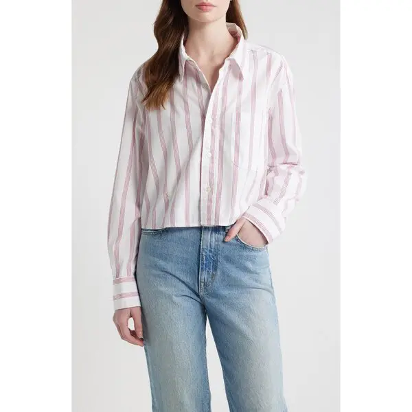 CISSA Stripe Asymmetric Cotton Button-up Shirt - Pelicano Stripe