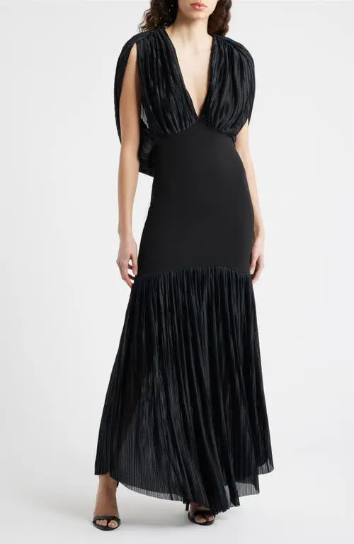 Black Halo Savoy Plunge Neck Drape Back Gown - Black