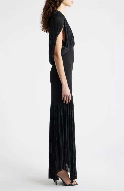 Black Halo Savoy Plunge Neck Drape Back Gown