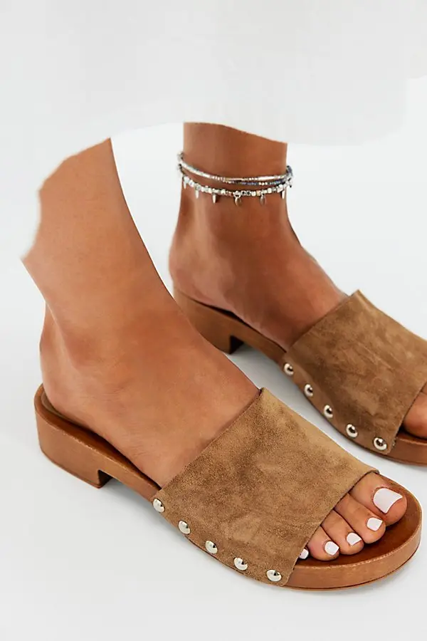 Free People Carrie Clog Sandals - Taupe Suede