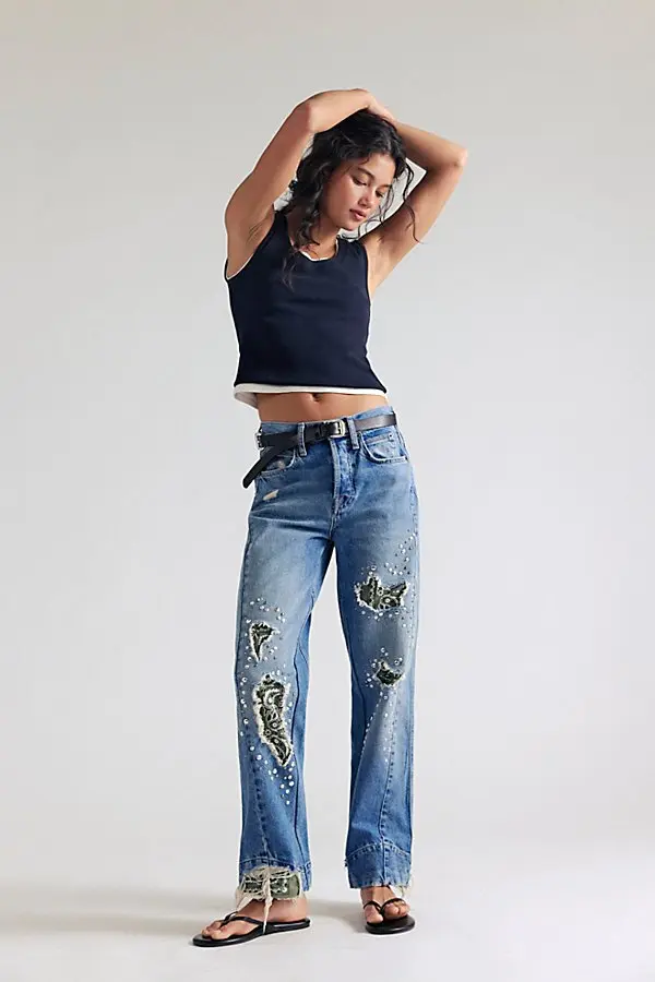TRICIA FIX Stick Around Studded Bandana Jeans - Sky