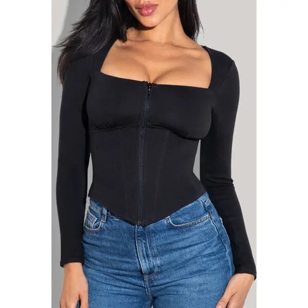 TA3 Mega Sculpting Square Neck Long Sleeve Top - Black