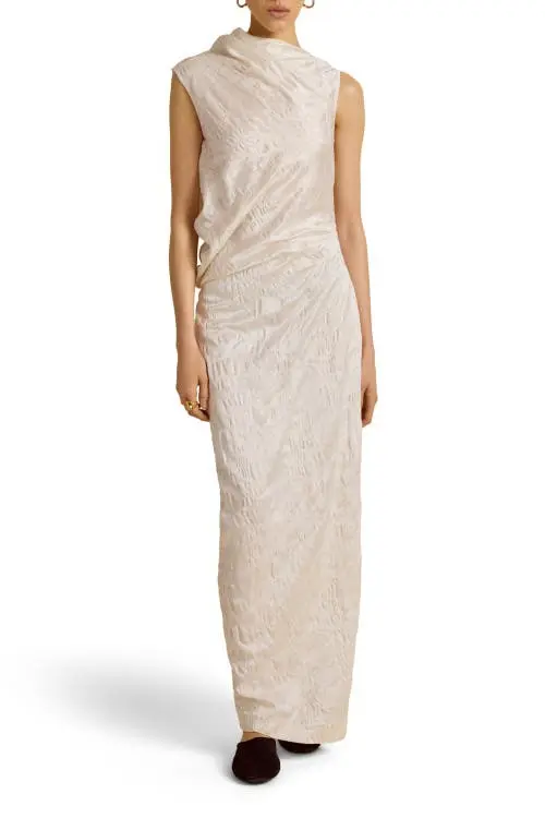 Marina Moscone Column Dress With Asymmetric Draping - Ivory