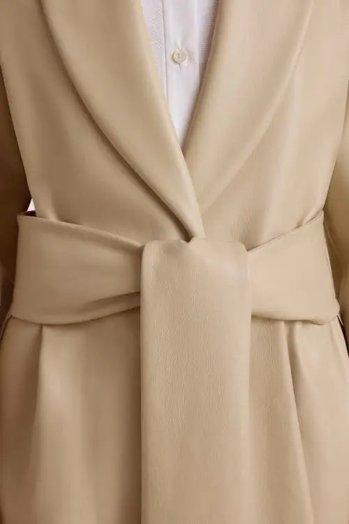 Marina Moscone Belted Robe De Chambre Leather Coat - Fresco