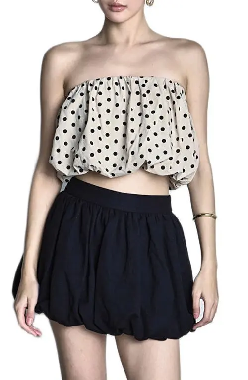 Endless Rose Polka Dot Strapless Bubble Top - Taupe/black